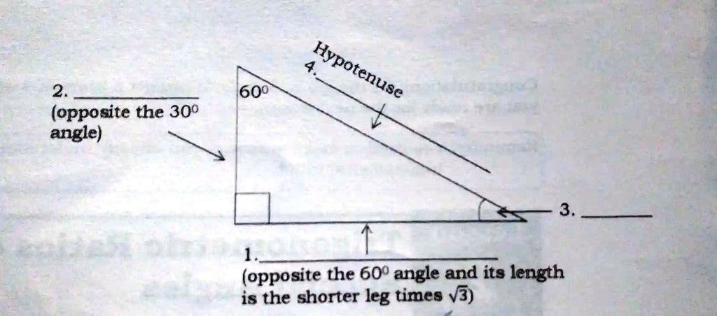 2. (opposite the 30° angle) 60° Hypotenuse 4. 3. 1. (opposite the 60 ...