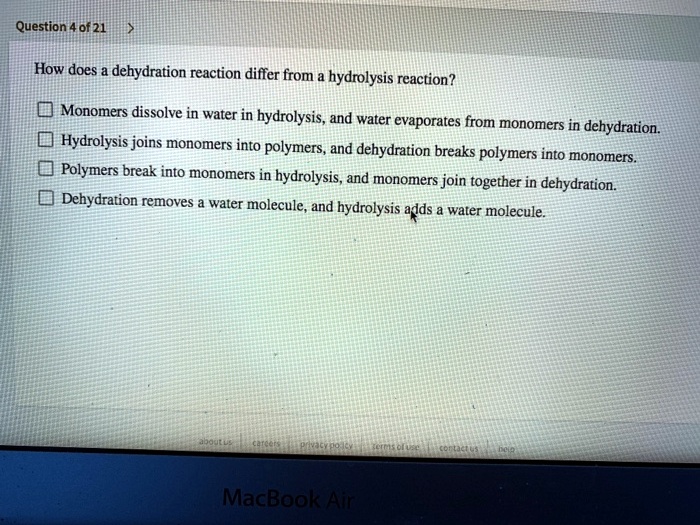 question 0f 21 how does dehydration reaction differ from hydrolysis ...