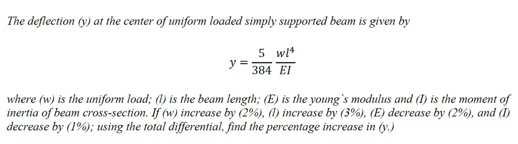 SOLVED: The deflection at the center of uniform loaded simply supported ...