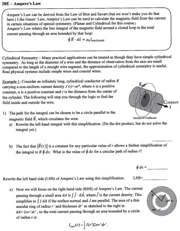 SOLVED: 28E Ampere Law Ampere' Luw can he derived from the L4 Biot and ...