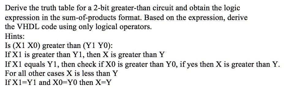 SOLVED: Derive the truth table for a 2-bit greater-than circuit and obtain the logic expression ...