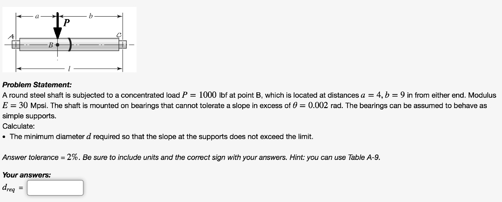 SOLVED: Problem Statement: A round steel shaft is subjected to a concentrated load P = 1000 lb ...
