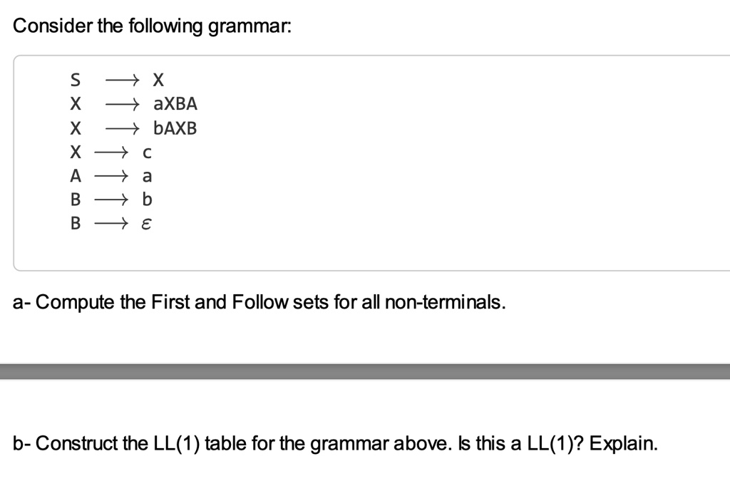 Consider the following grammar: s -> x x x A B B X -> a X B A b A X B C ...