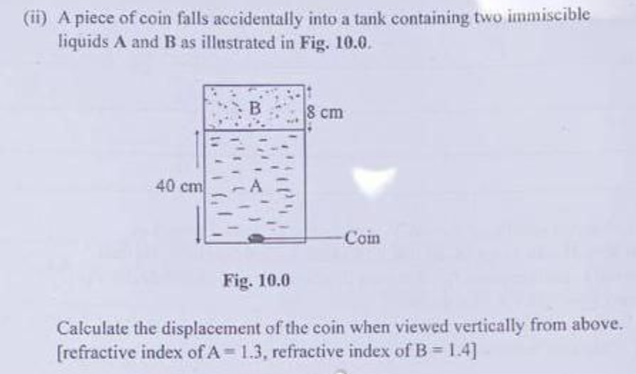 (ii) A piece of coin falls accidentally into a tank containing two ...