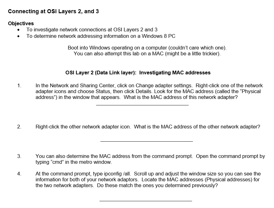 SOLVED: OSI Layer 2 (Data Link layer): Investigating MAC addresses In ...