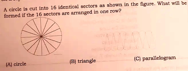 A circle is cut into 16 identical sectors as shown in the...