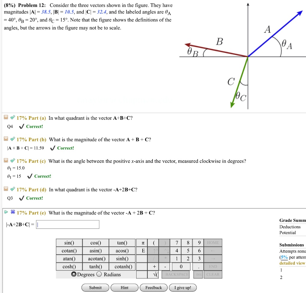 8 problem 12 consider the three vectors shown in the figure they have ...
