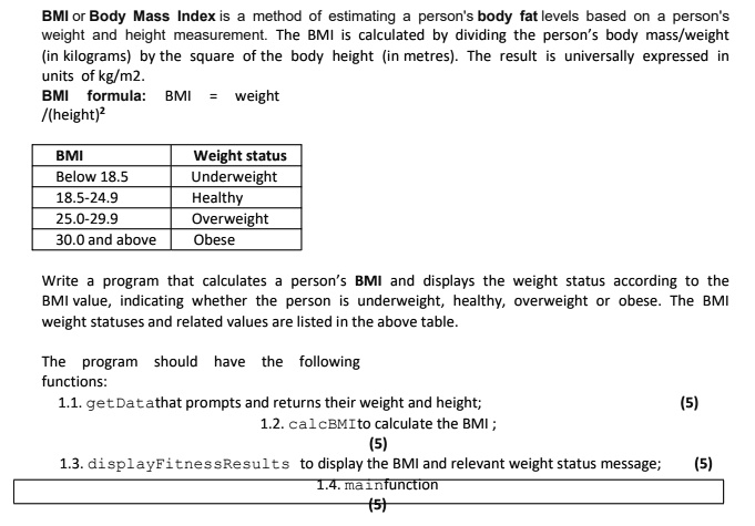 BMI or Body Mass Index is a method of estimating a person's body fat ...