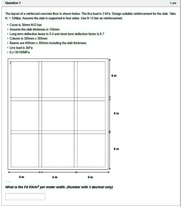 Solved The Layout Of A Reinforced Concrete Floor Is Shown Below The Live Load Is 3 Kpa Design
