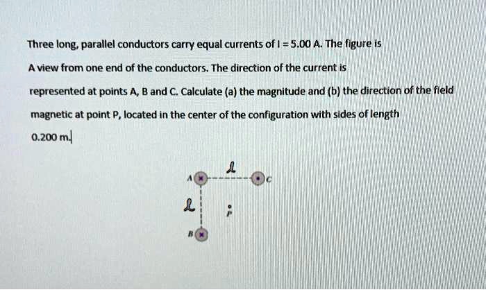Solved Three Long Parallel Conductors Carry Equal Currents Of 5 00 A The Figure Shows A View