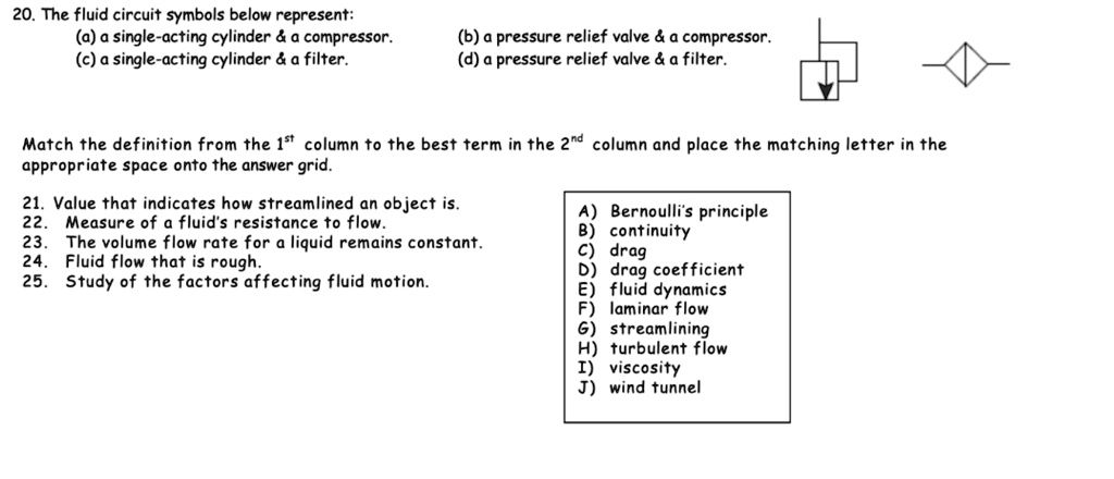 SOLVED: 20. The fluid circuit symbols below represent: (a) a single ...