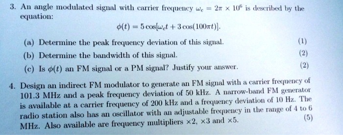 3. An angle modulated signal with carrier frequency = 2 π× 10^6 is ...