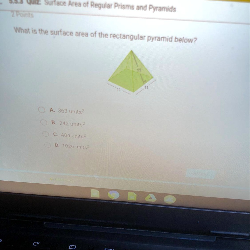 SOLVED: 'What is the surface area or the rectangular pyramid below? Please help me out Cos Gn ...