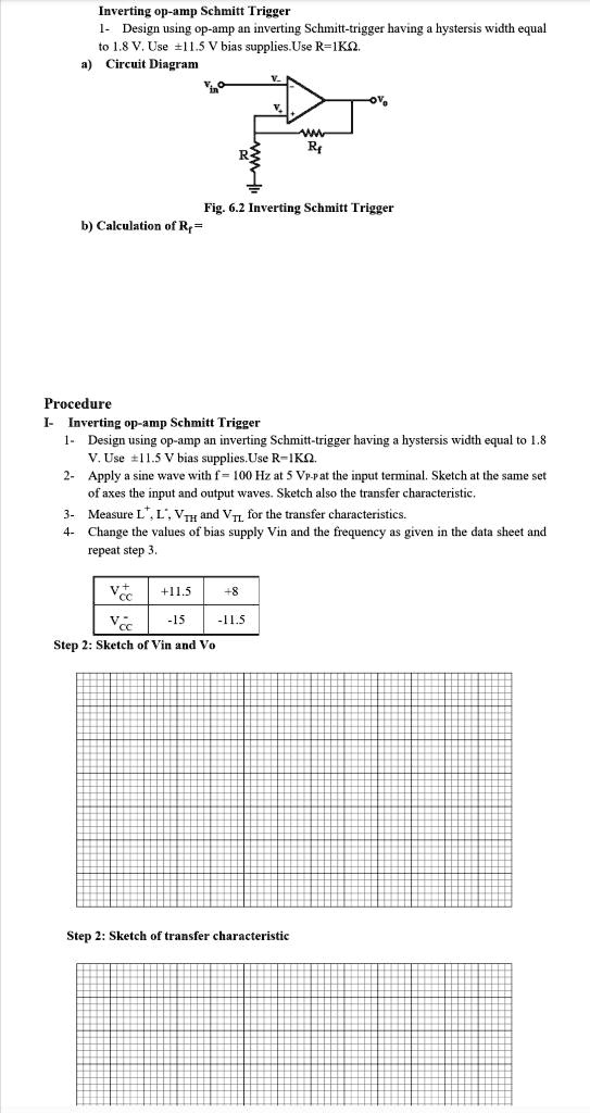 SOLVED: Inverting op-amp Schmitt Trigger 1 - Design using op-amp: An inverting Schmitt-trigger ...