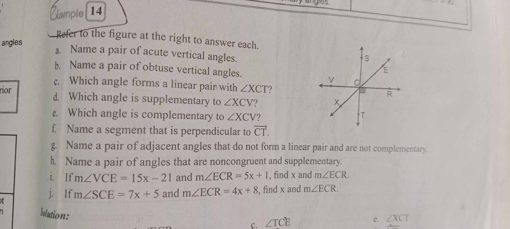 Zxample 14 angles to the figure at the right to answer each. a. Name a ...