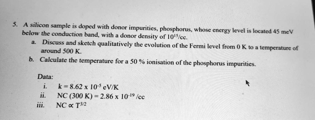 silicon sample is doped with donor impurities phosphorus below the ...
