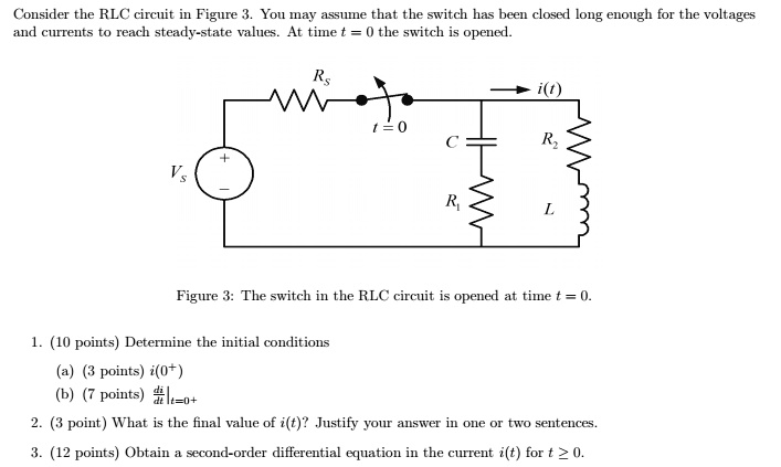 SOLVED: Consider the RLC circuit in Figure 3. You may assume that the ...