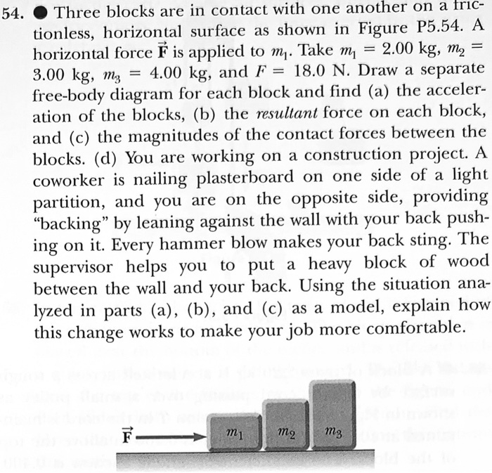 SOLVED: 54. Three blocks are in contact with one another on a ...
