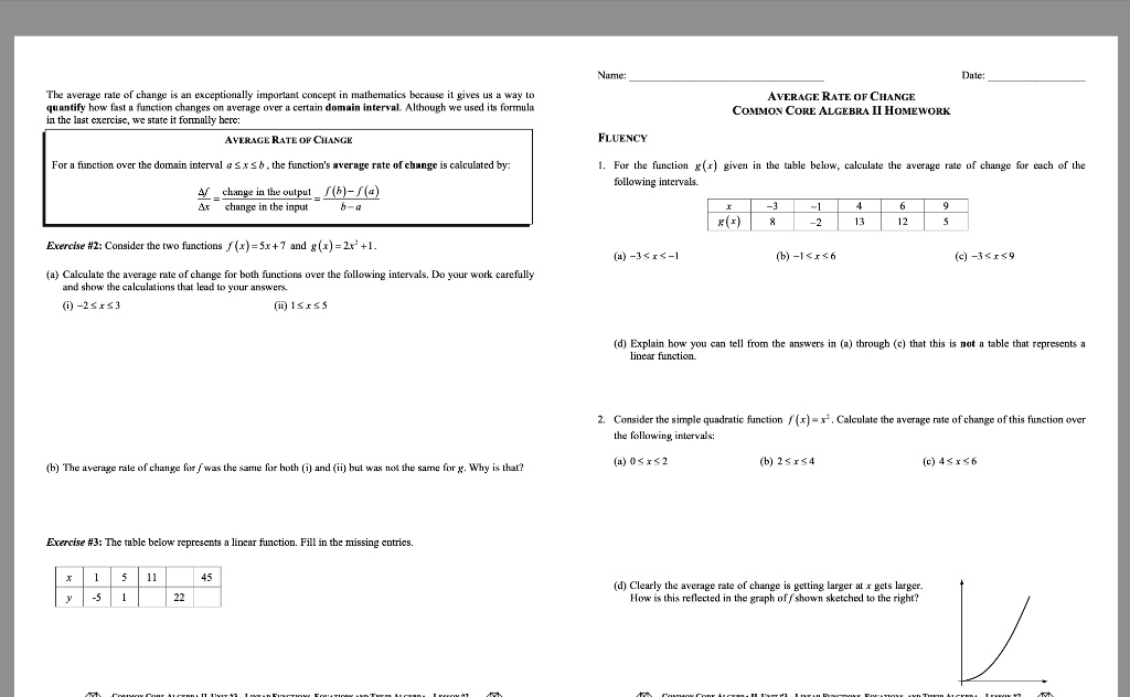 Please help AVERAGE RATE OF CHANGE COMMON CORE ALGEBRA II Name Date ...