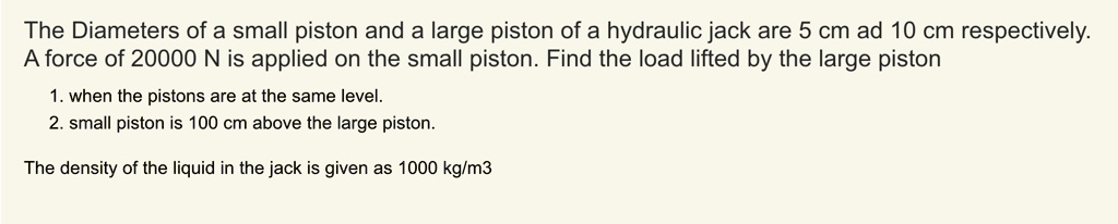The Diameters of a small piston and a large piston of a hydraulic jack ...