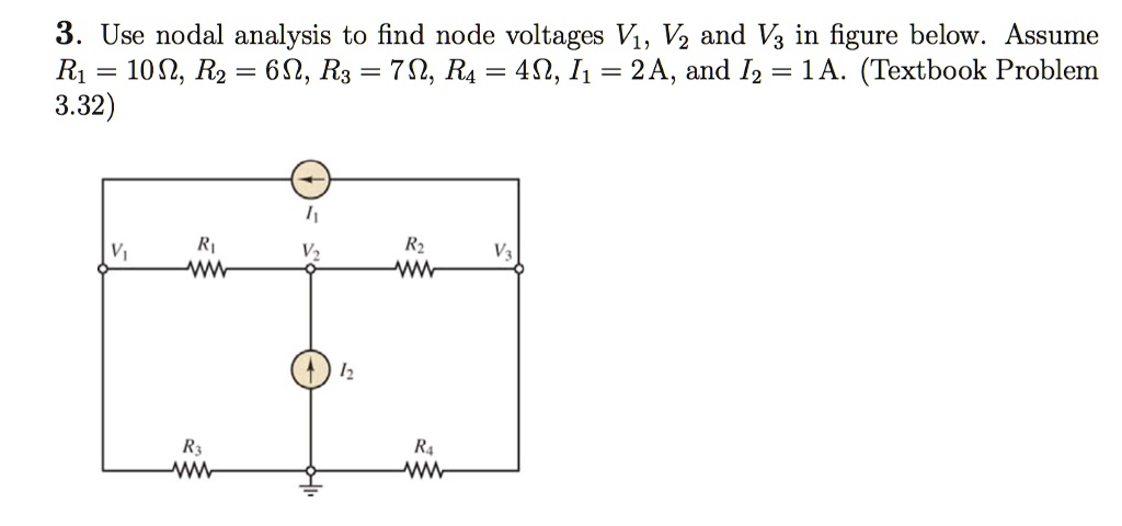 SOLVED: Use nodal analysis to find node voltages V1, V2, and V3 in the figure below. Assume R1 ...