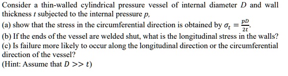 SOLVED: Consider a thin-walled cylindrical pressure vessel of internal ...