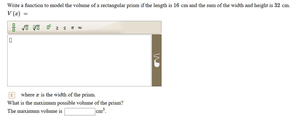 SOLVED: Write a function to model the volume of a rectangular prism if ...