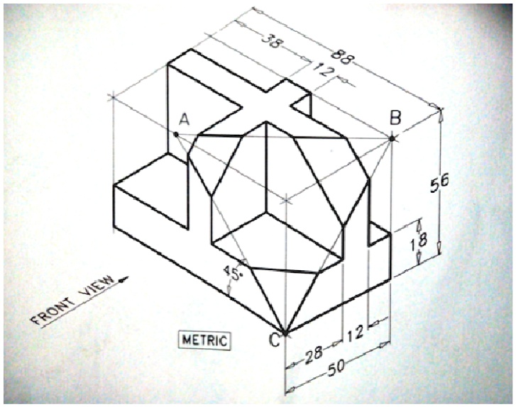 SOLVED: Draw the following picture in 2D Orthographic Projection 88 A B ...