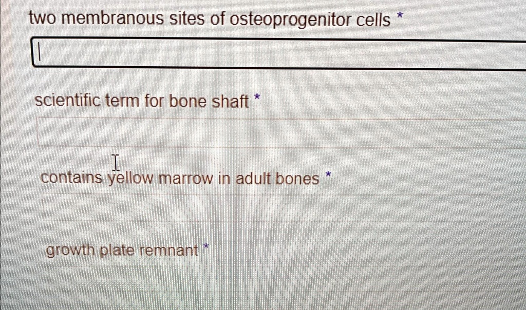 SOLVED: Two membranous sites of osteoprogenitor cells: - Periosteum ...