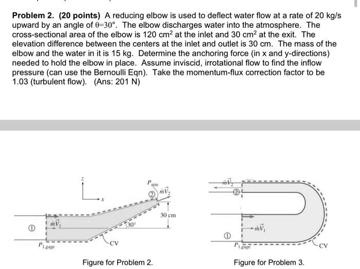 SOLVED: Problem 2. 20 points A reducing elbow is used to deflect water flow at a rate of 20 kg/s ...