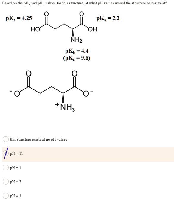SOLVED: Based on the pKa and pKb Valucs for this sUuclufc; at what pH ...
