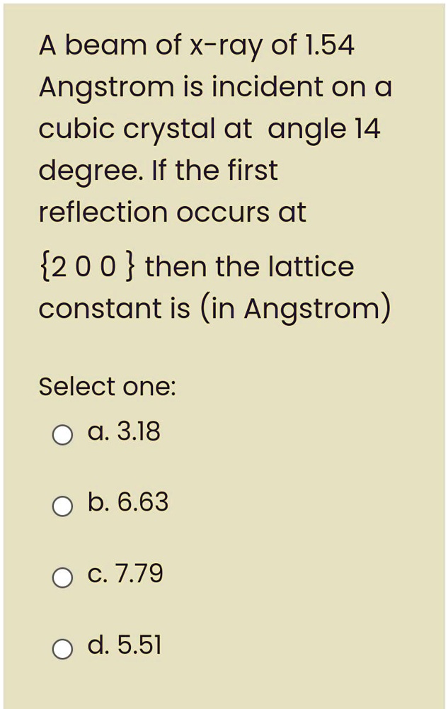 SOLVED: A beam of X-ray of 1.54 Angstrom is incident on a cubic crystal ...