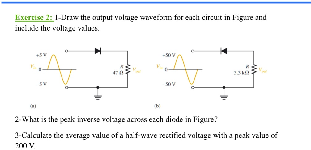 SOLVED: Exercise 2: 1-Draw the output voltage waveform for each circuit in Figure and include ...
