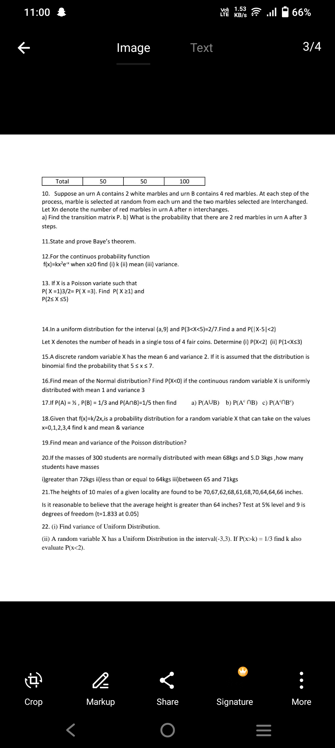 SOLVED: 11:00 V?) 1.53 ?. 66 % Image Text 3 / 4 Total 50 50 100 10 ...