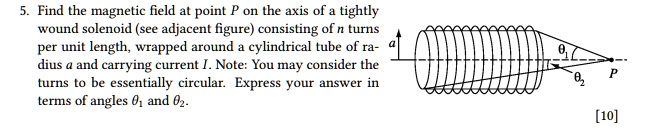 5. Find the magnetic field at point P on the axis of a tightly wound ...