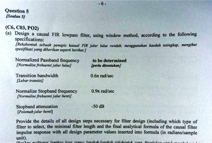 SOLVED: I need a new and fast answer! Question 5 [Soalan S] C6,C03,PO2 ...