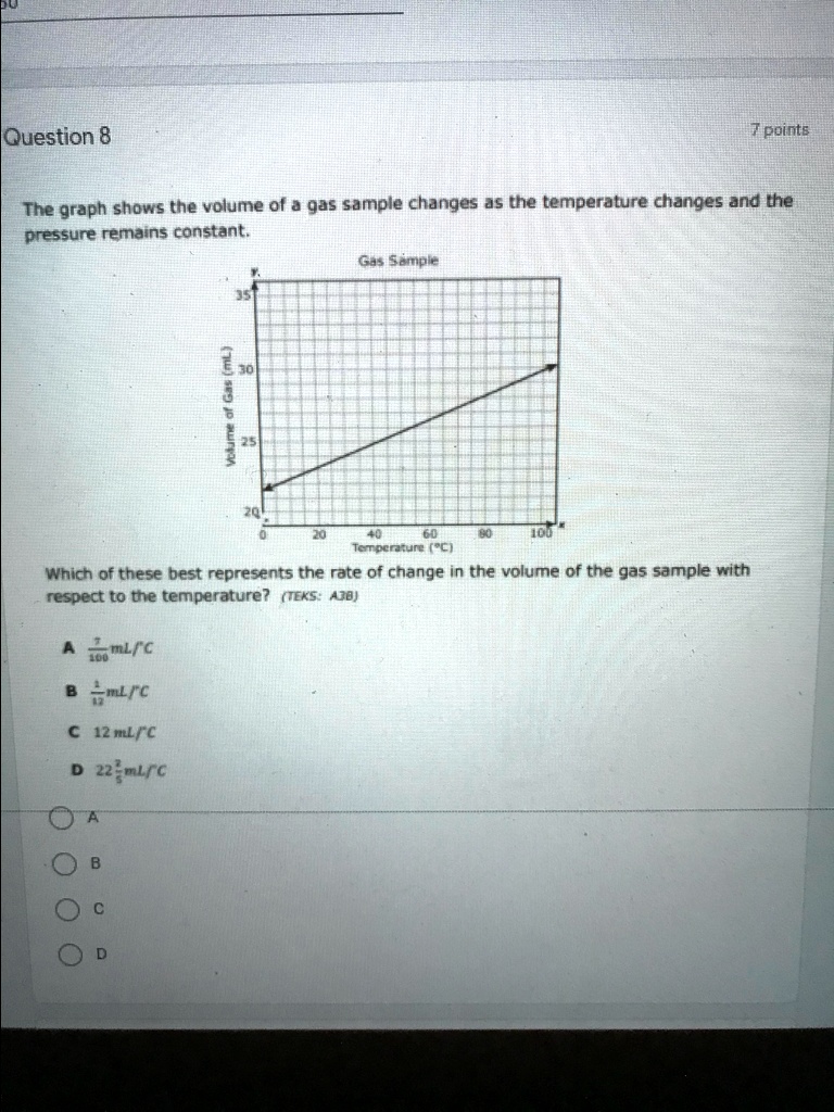 Question 8 7 points The graph shows the volume of a gas sample changes ...