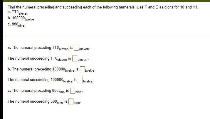 Find the numeral preceding and succeeding each of the...