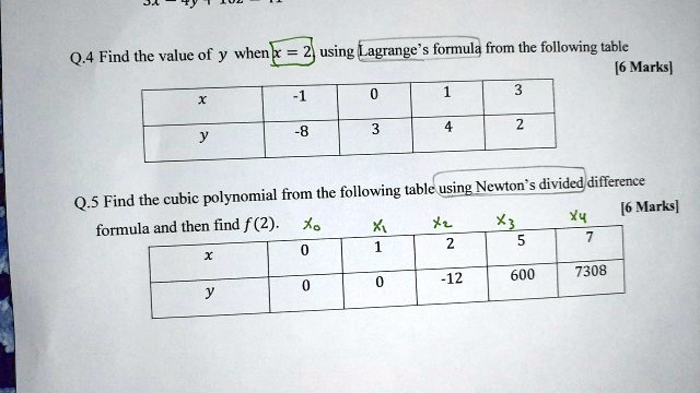 SOLVED: Q.4 Find the value of y whenk using Lagrange formula from the ... SOLVED: Q.4 Find the value of y whenk using Lagrange formula from the ...