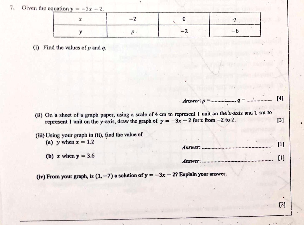 7 given the equation y 3x 2 x 2 0 q y 2 8 find the values of p and q 4 answer p on a sheet of ...