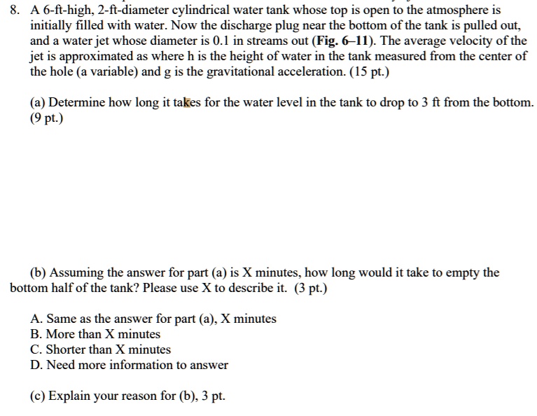 SOLVED: A 6-ft-high, 2-ft-diameter cylindrical water tank whose top is open to the atmosphere is ...