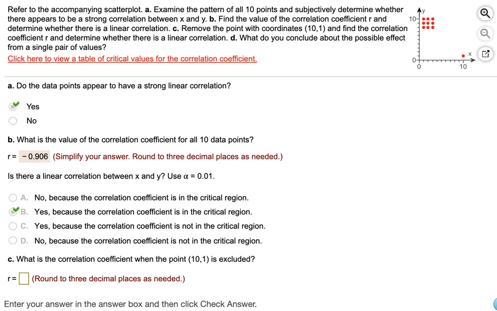 refer to the accompanying scatterplot a examine the pattern of all 10 ...