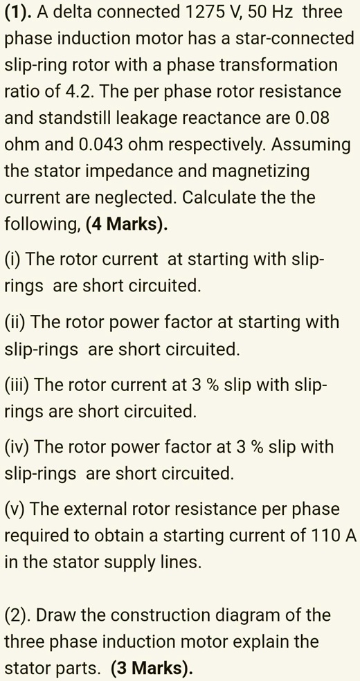 SOLVED: A delta-connected 1275 V, 50 Hz three-phase induction motor has ...