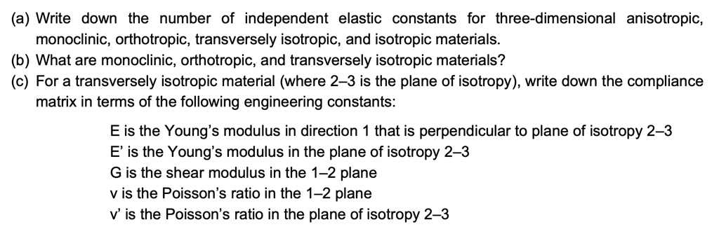 (a) Write down the number of independent elastic constants for three-dimensional anisotropic ...
