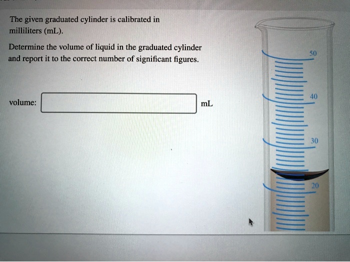 The given graduated cylinder is calibrated in milliliters (mL ...