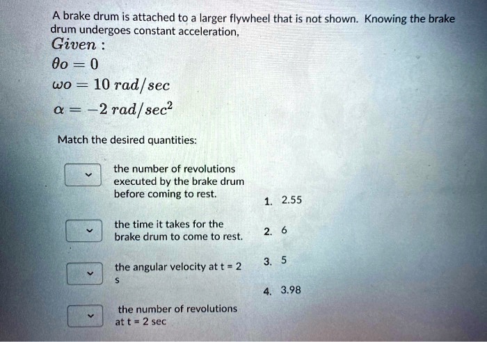 SOLVED: A brake drum is attached to a larger flywheel that is not shown: Knowing the brake drum ...