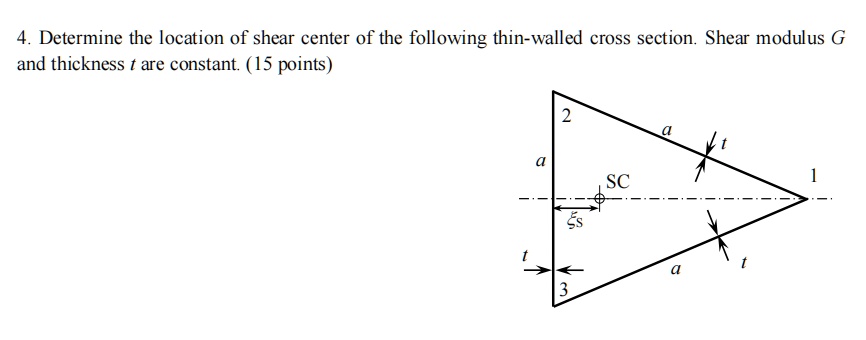 SOLVED: 4. Determine the location of shear center of the following thin ...