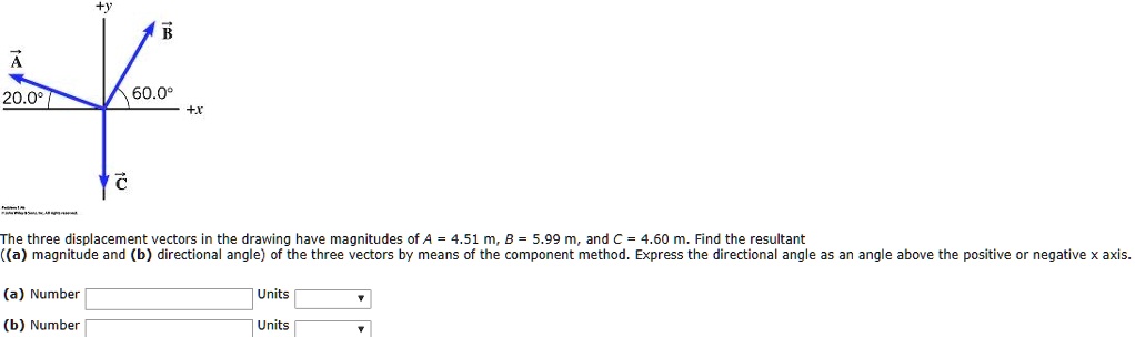 SOLVED: 20.0 60.0" The three displacement vectors in the drawing have magnitudes of A = 4.51 m ...