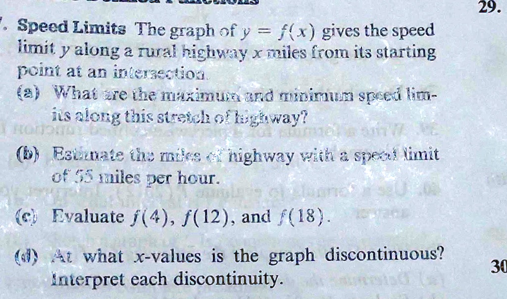 Speed Limits The graph of y = f(x) gives the speed limit y along a ...