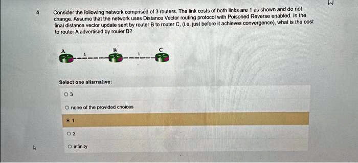 SOLVED: Consider the following network comprised of 3 routers. The link ...